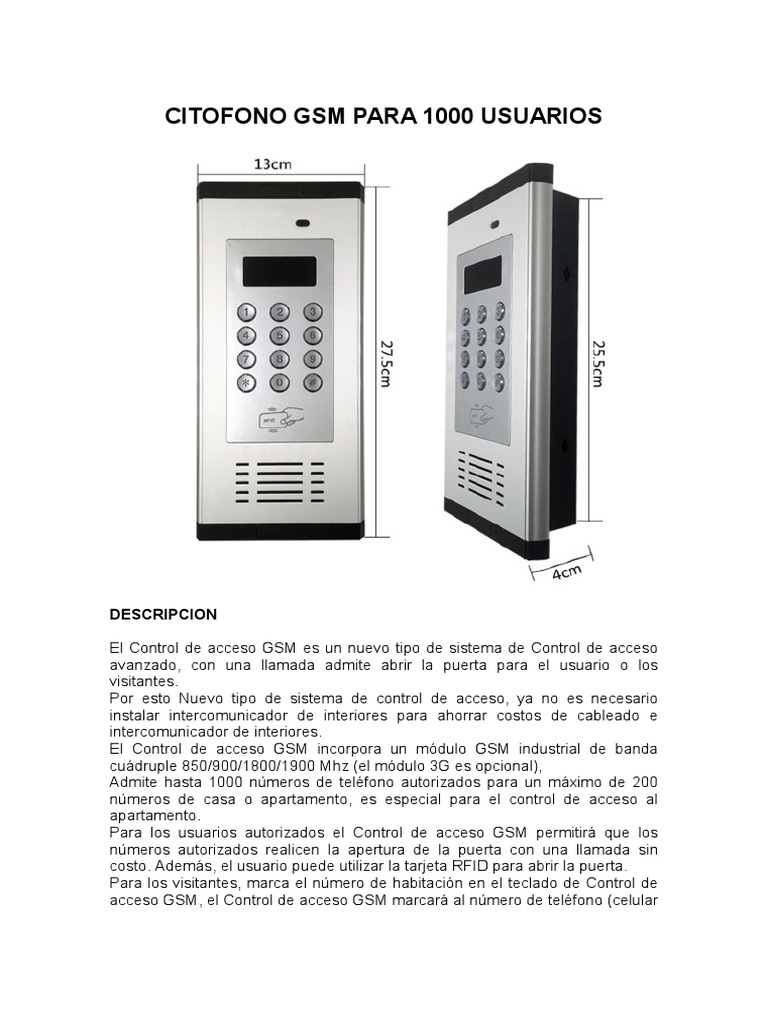 Citofono GSM para 1000 Usuarios | PDF | Gsm | Identificación de ...