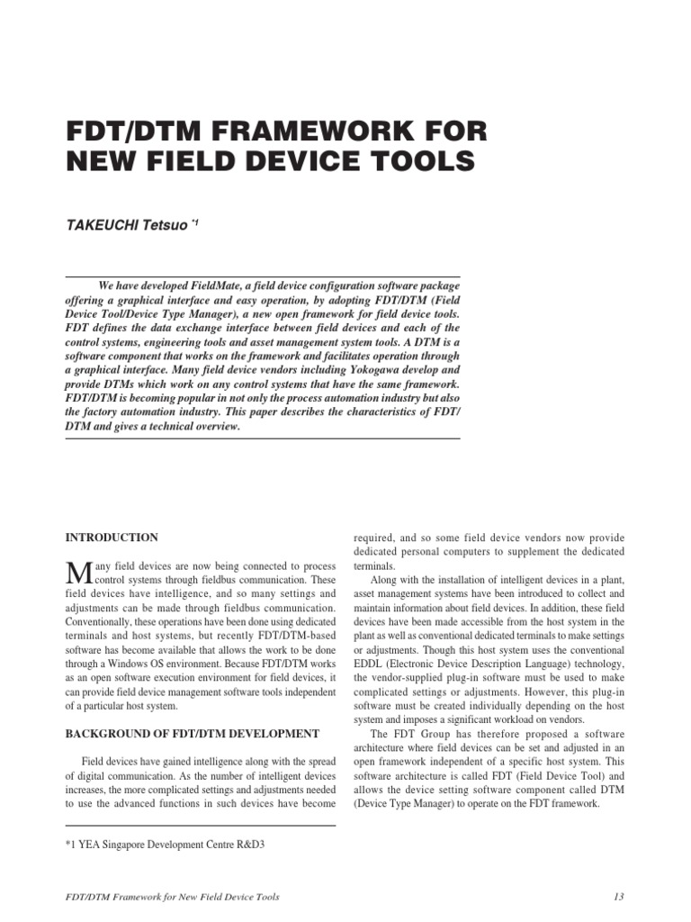 FDT/DTM Framework For New Field Device Tools: TAKEUCHI Tetsuo | PDF ...