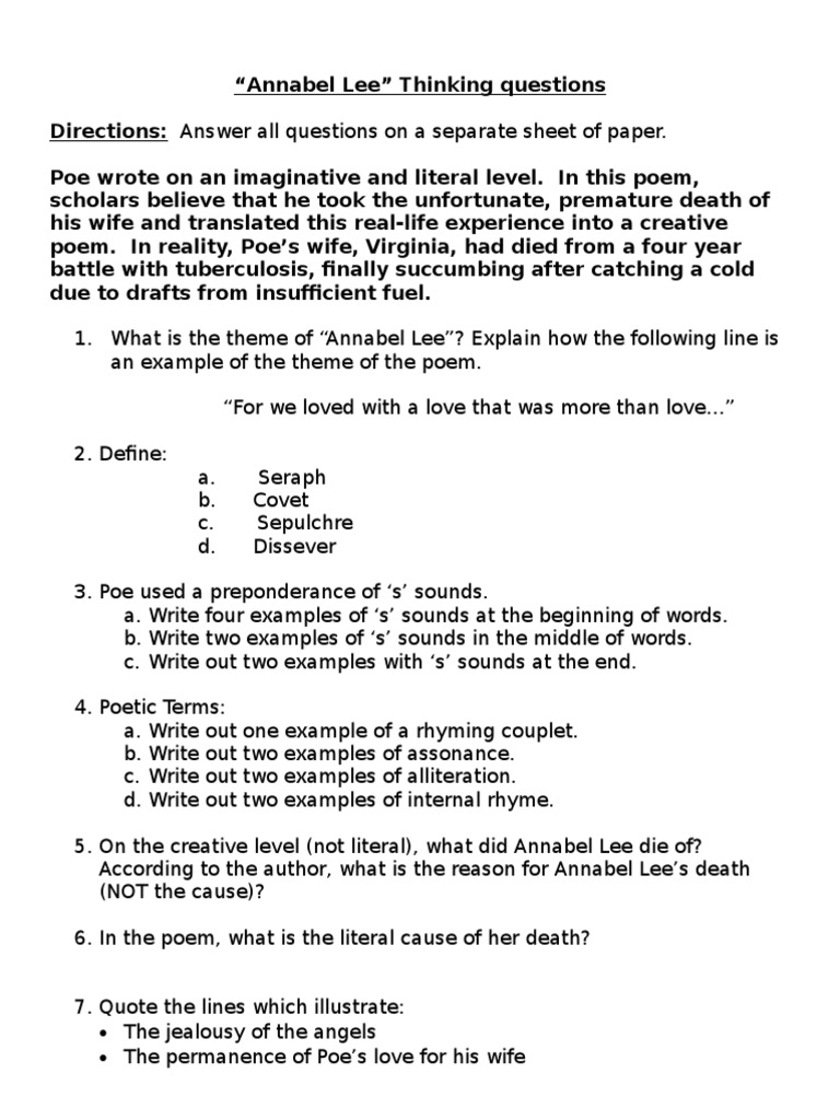 Analyzing the Theme of Loss and Unending Love in Poe's "Annabel Lee | PDF