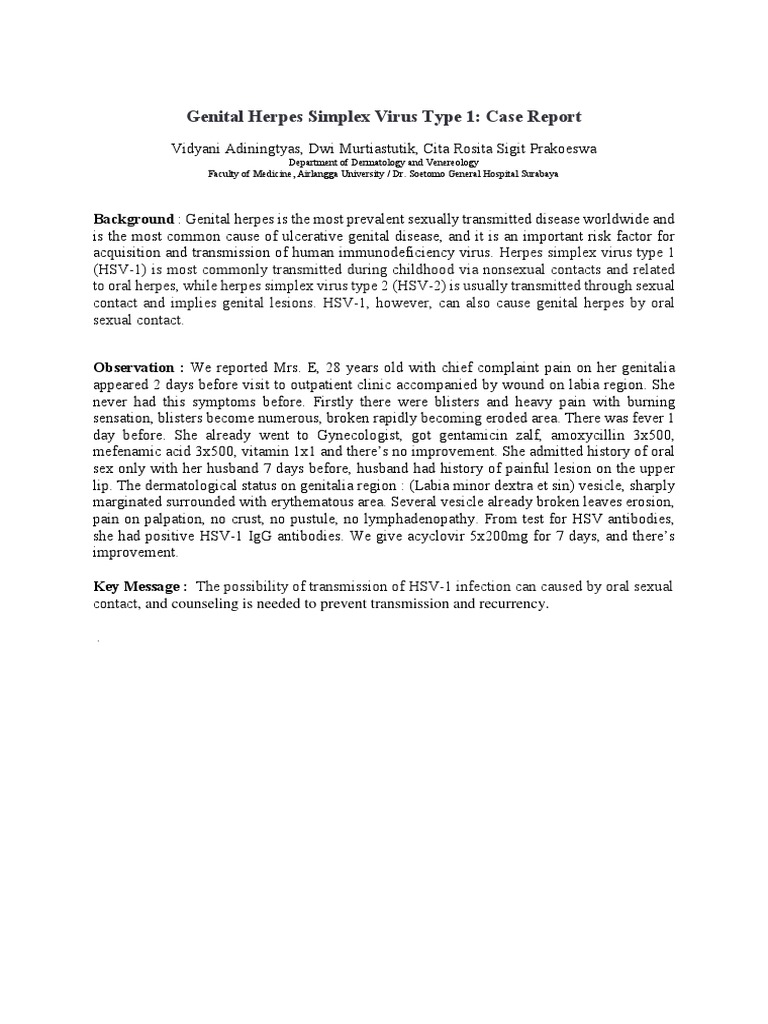 Genital Herpes Simplex Virus Type 1 | PDF | Science & Mathematics