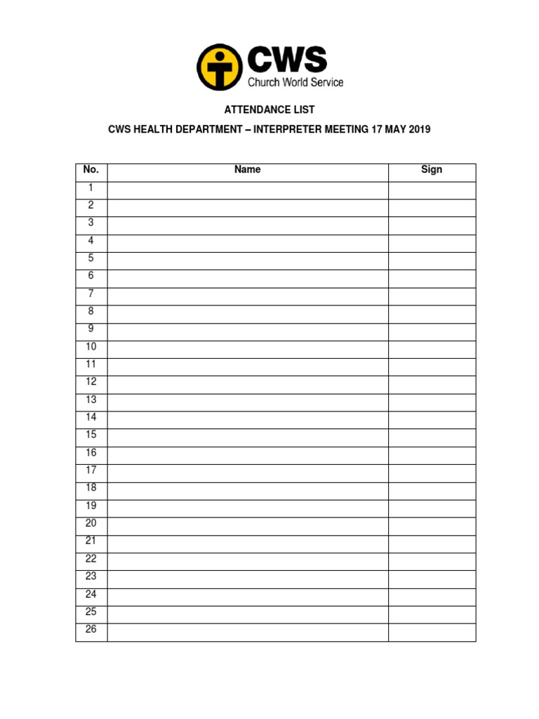 Attendance List Cws Health Department - Interpreter Meeting 17 May 2019 ...