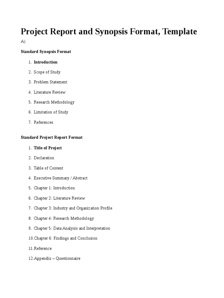 Project Report and Synopsis Format, Template | PDF | Abstract (Summary ...