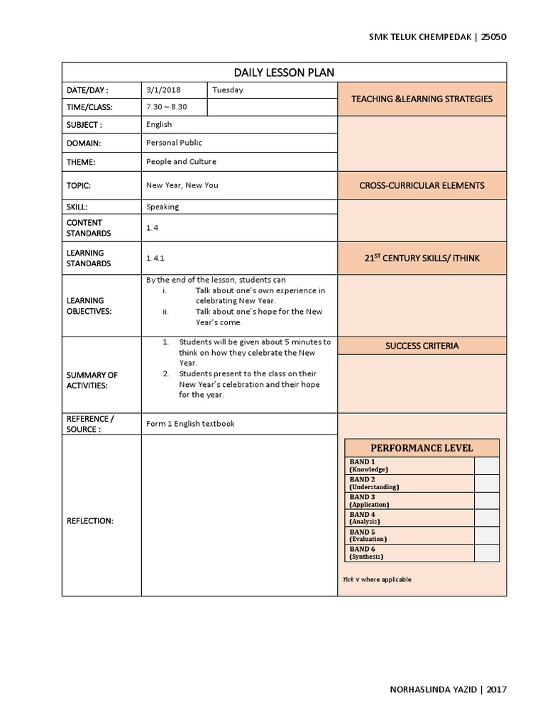 RPH English KSSM Form 1 Week 1 | PDF | Lesson Plan | Learning