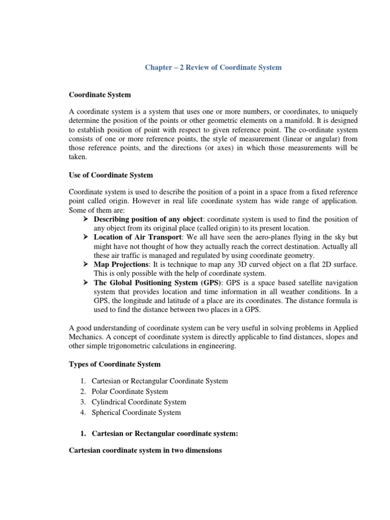 Chapter - 2 Review of Coordinate System | PDF | Cartesian Coordinate ...