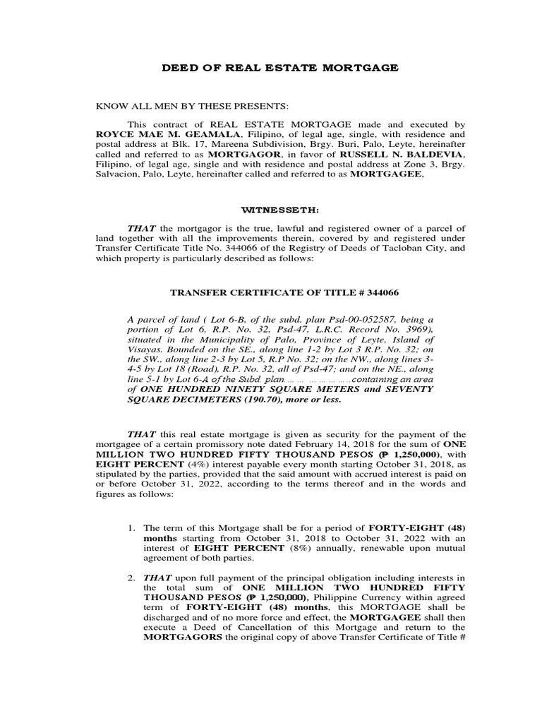 Deed of Real Estate Mortgage | PDF | Mortgage Law | Foreclosure