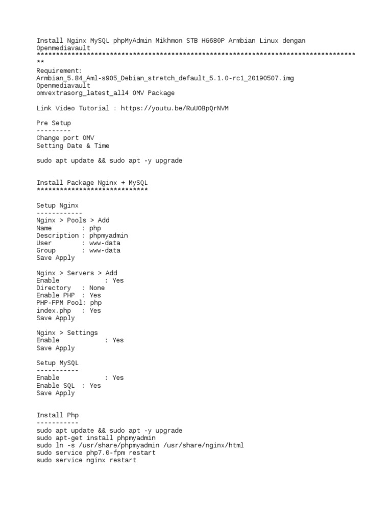 Install Nginx Mysql Phpmyadmin Mikhmon STB Hg680p Armbian Linux | PDF | Computers | Technology ...