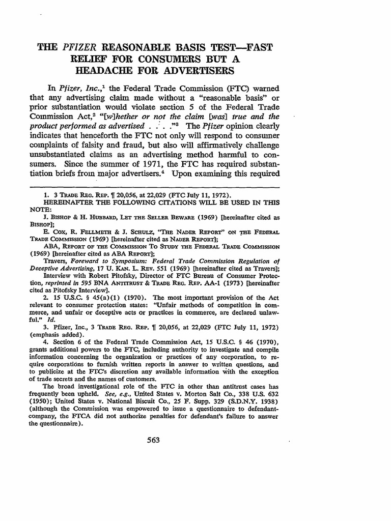 The Pfizer Reasonable Basis Test - Fast Relief For Consumers But A PDF ...