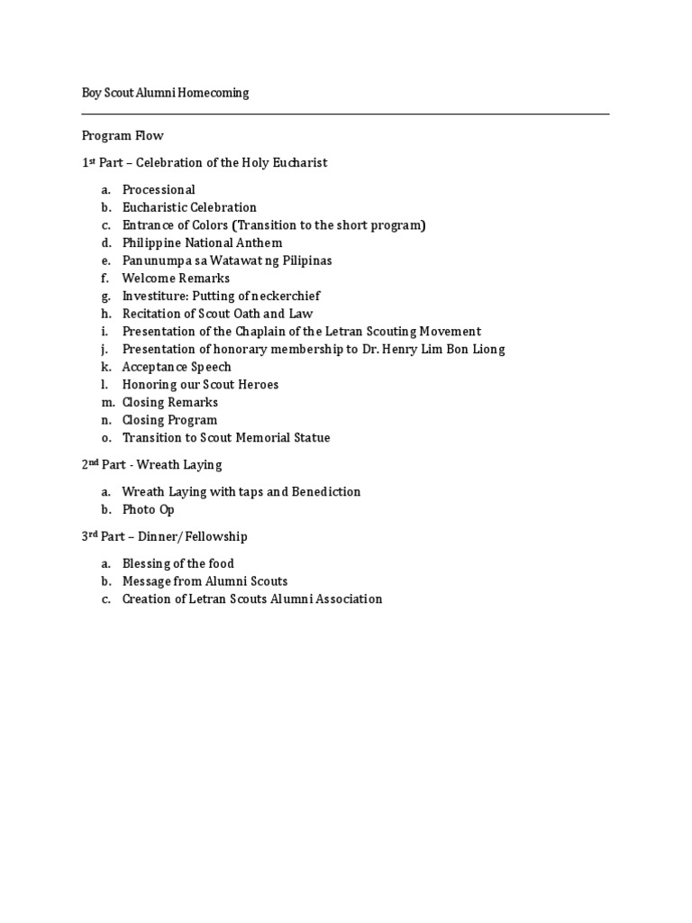 Script For Boy Scout Alumni Homecoming | PDF