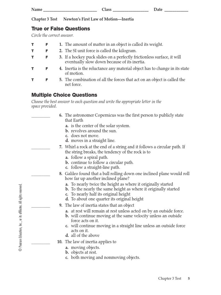 Physics Chapter 3 Practice Test | PDF | Inertia | Force