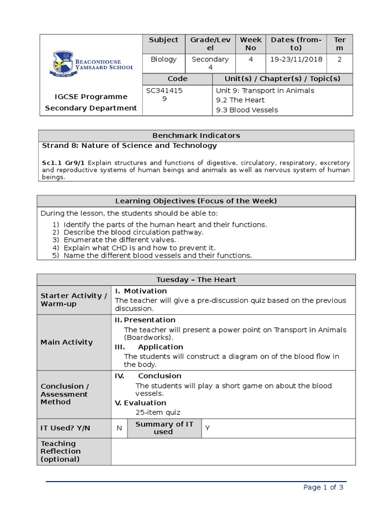 IGCSE Biology: Heart and Blood Vessels | PDF | Worksheet | Circulatory ...