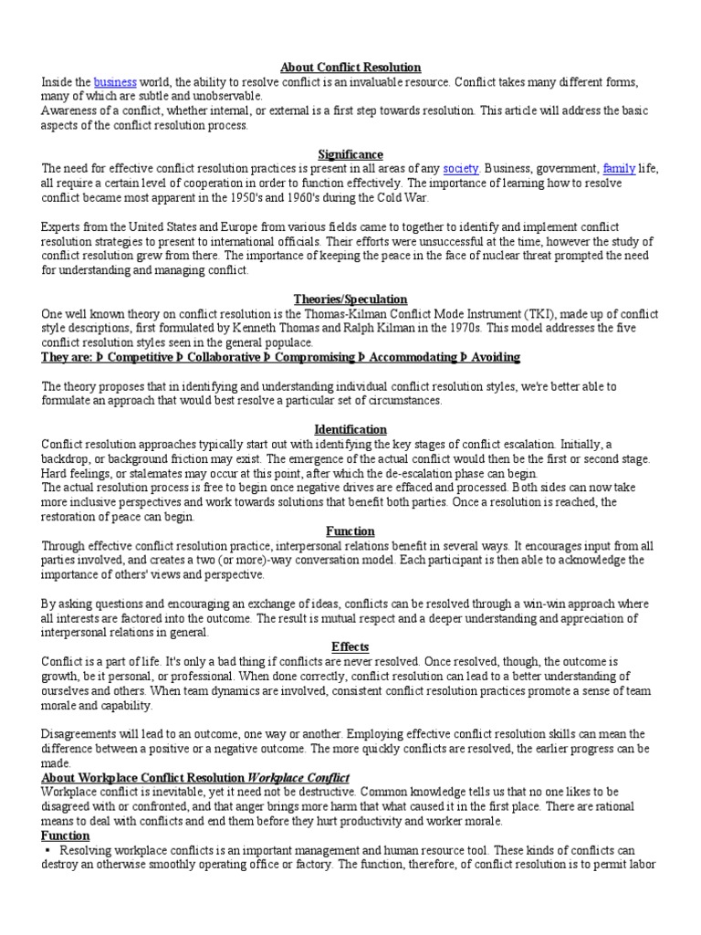 Workplace Conflict Resolution Guide | PDF | Conflict Resolution ...