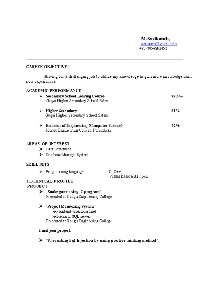 Sasi Resume | PDF | Science And Technology | Science