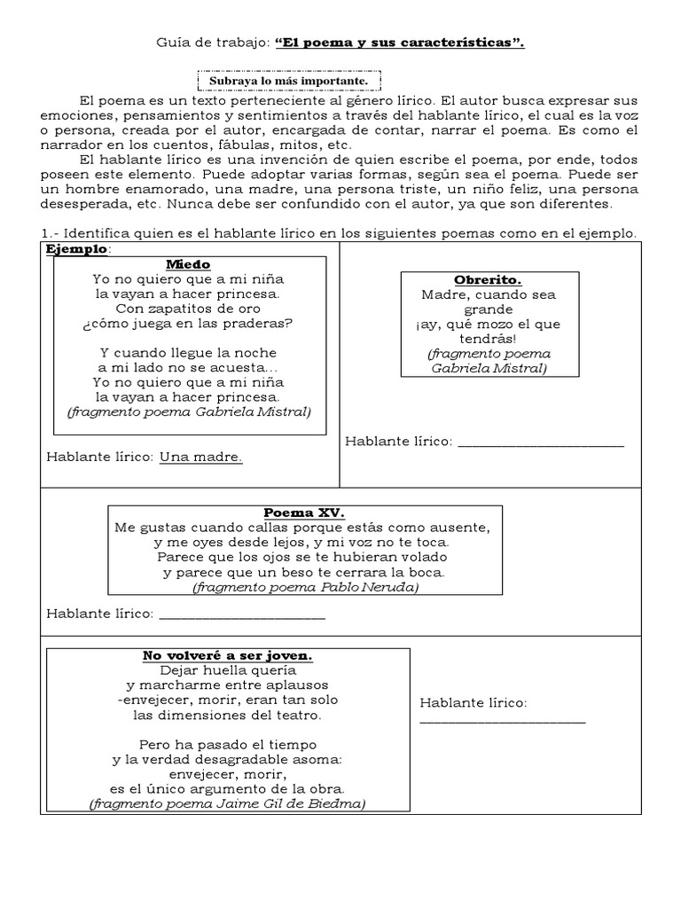 Guia de Trabajo El Poema | PDF | Rima | Poesía