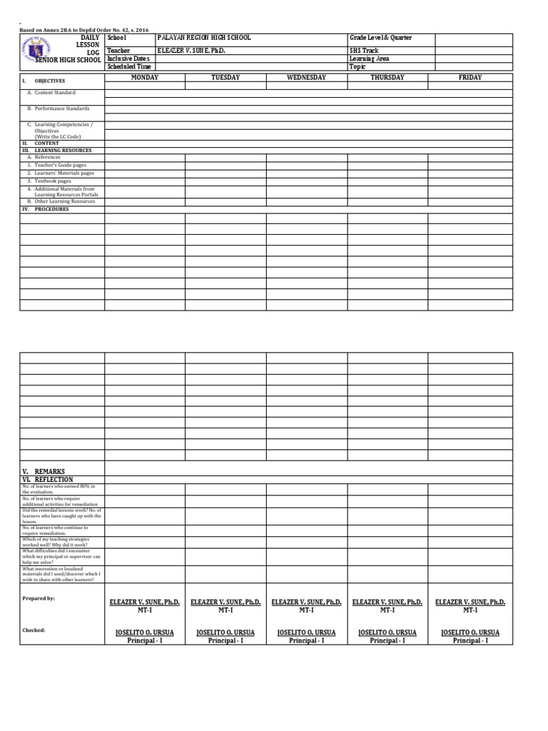 1 Shs Daily Lesson Log DLL Template by | PDF