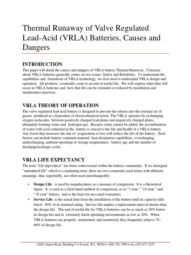 VRLA Battery White Paper Final 1 | PDF | Chemistry | Physical Sciences