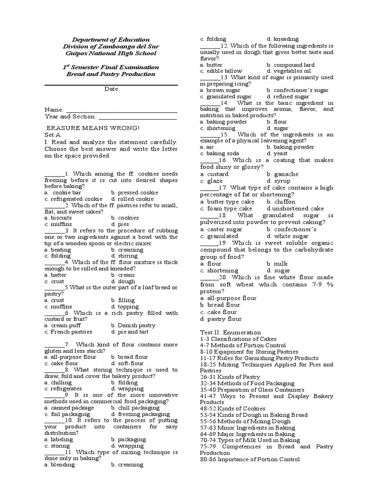BPP Final Set A | PDF | Baking | Flour