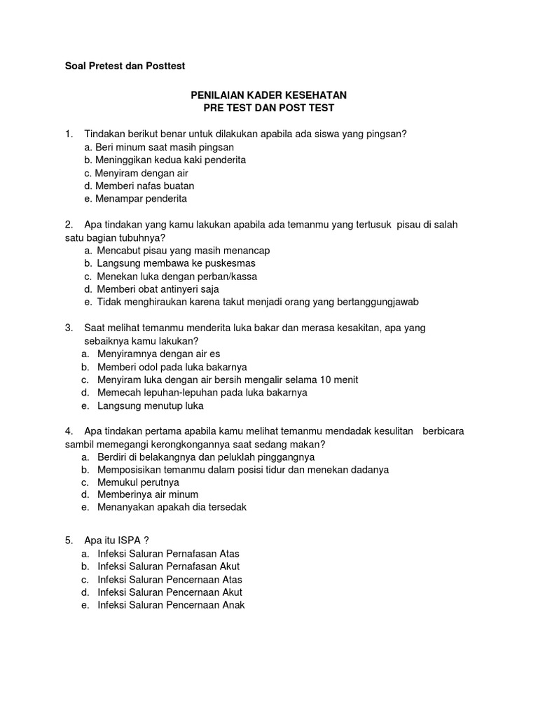 Panduan Soal Pretest Kesehatan | PDF | Sains & Matematika