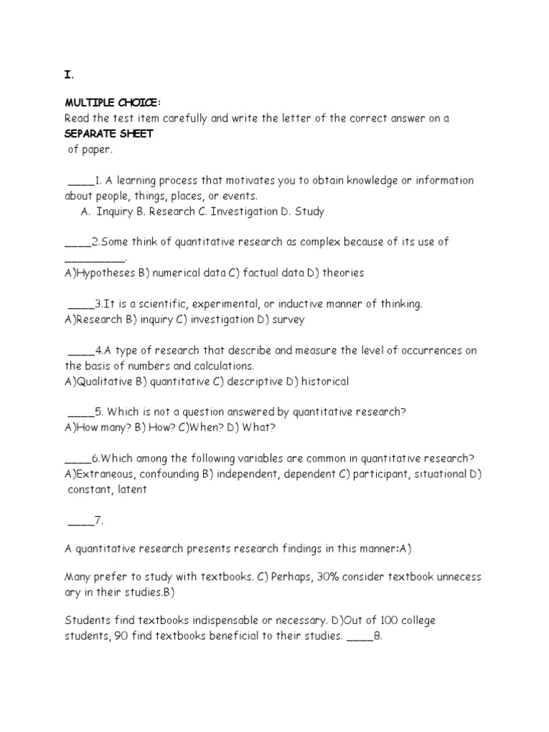 1st Quarter Exam PR2 | PDF | Quantitative Research | Hypothesis