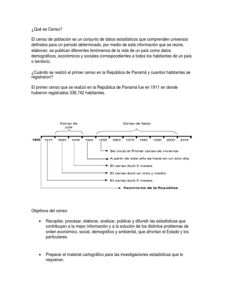 Historia y objetivos del censo en Panamá | PDF | Estadísticas | Información