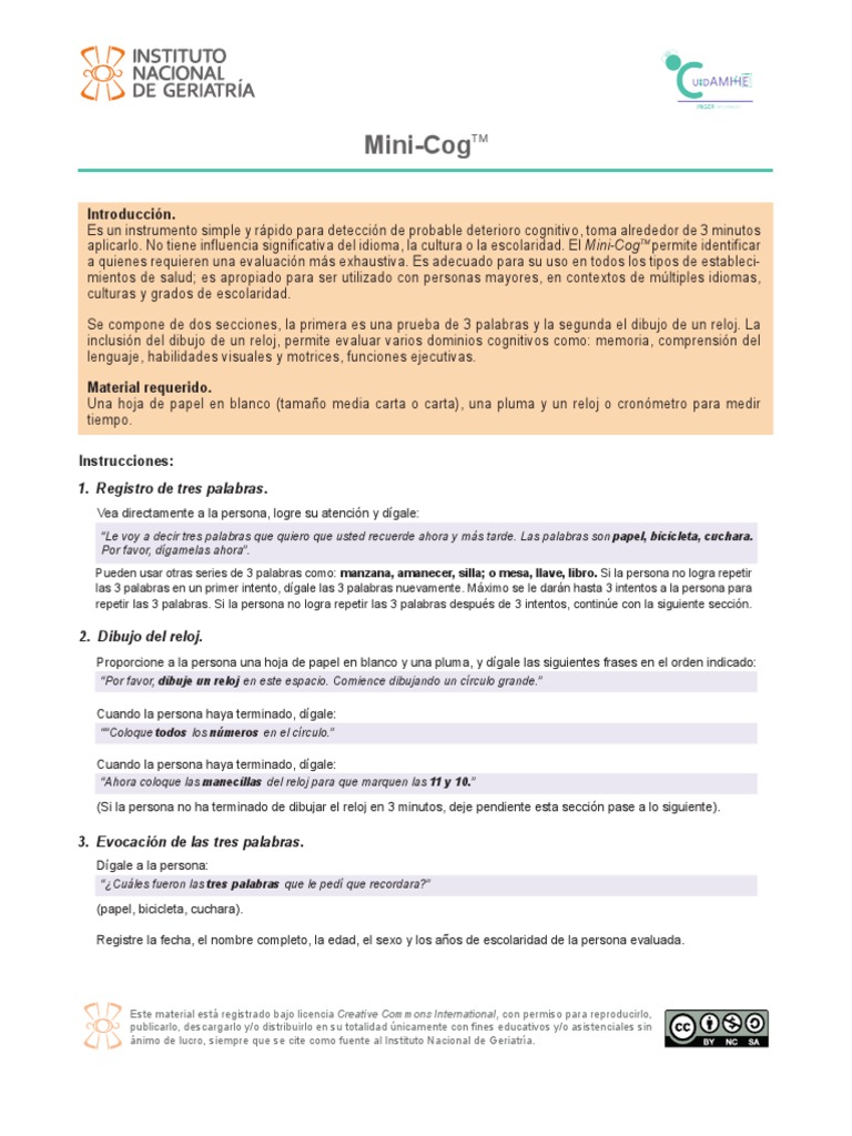 MiniCog CUIDAMHE | PDF | Dibujo | Sicología