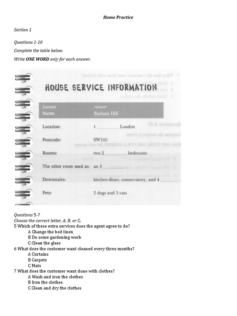 Section 1 Questions 1-10 Complete The Table Below. Write ONE WORD Only ...