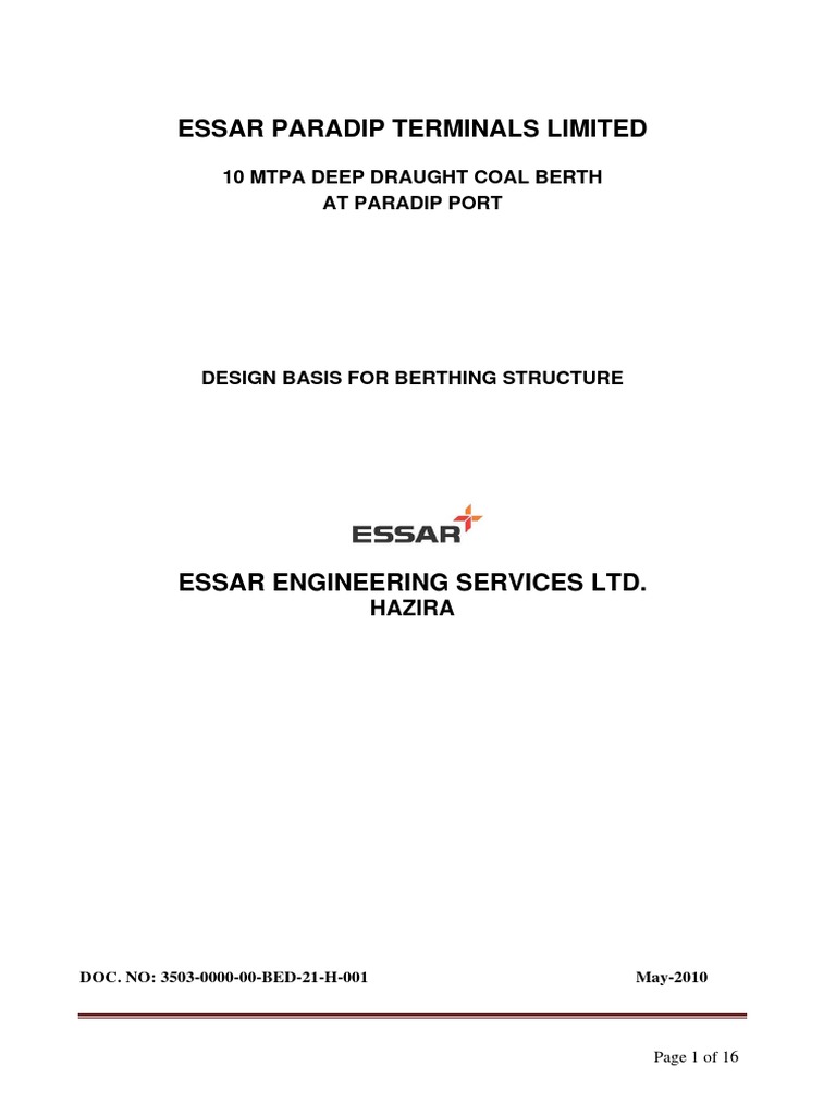 Attach-1 Design Basis Berthing Structure PDF | Download Free PDF | Deep ...