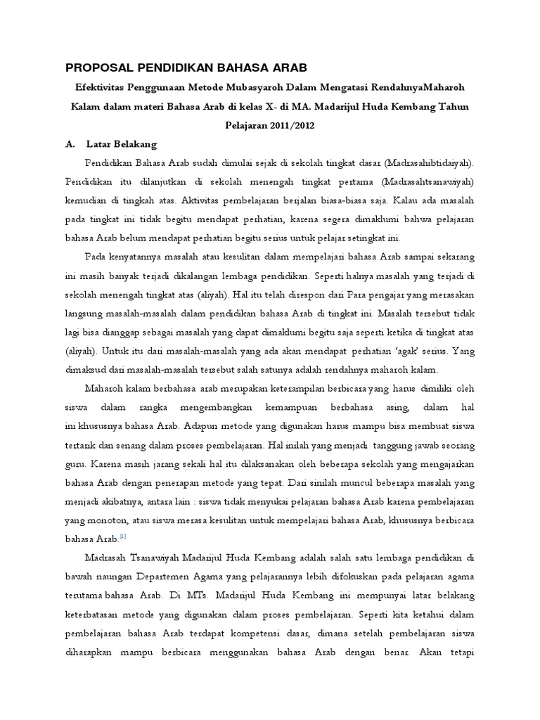Contoh PROPOSAL PENDIDIKAN BAHASA ARAB | PDF