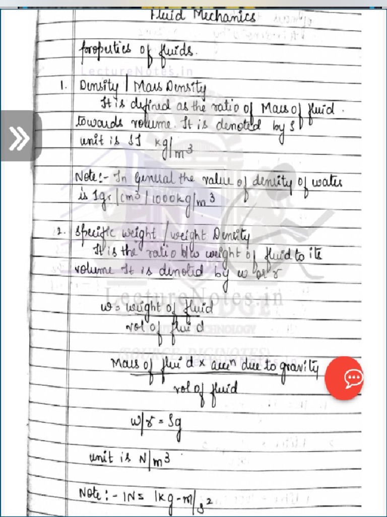 Fluid Mechanics Unit Wise Notes | PDF