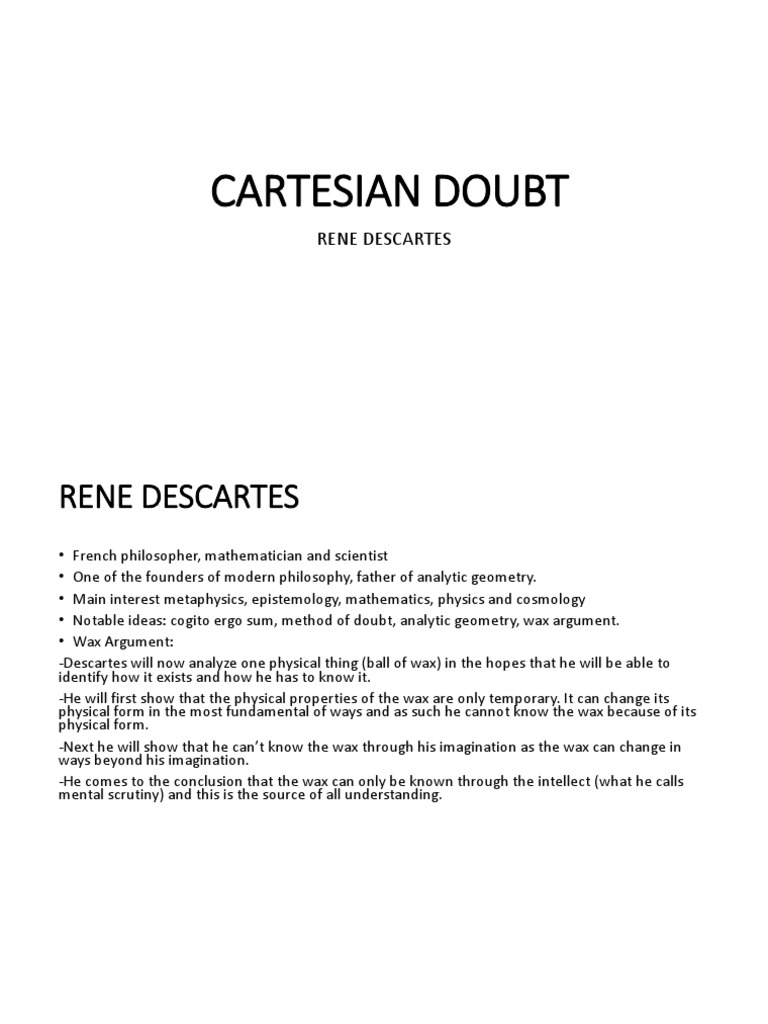 Cartesian Doubt: Rene Descartes | PDF