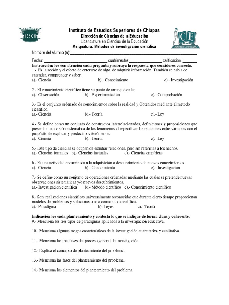 Examen sobre el Método Científico | PDF | Método científico | Science