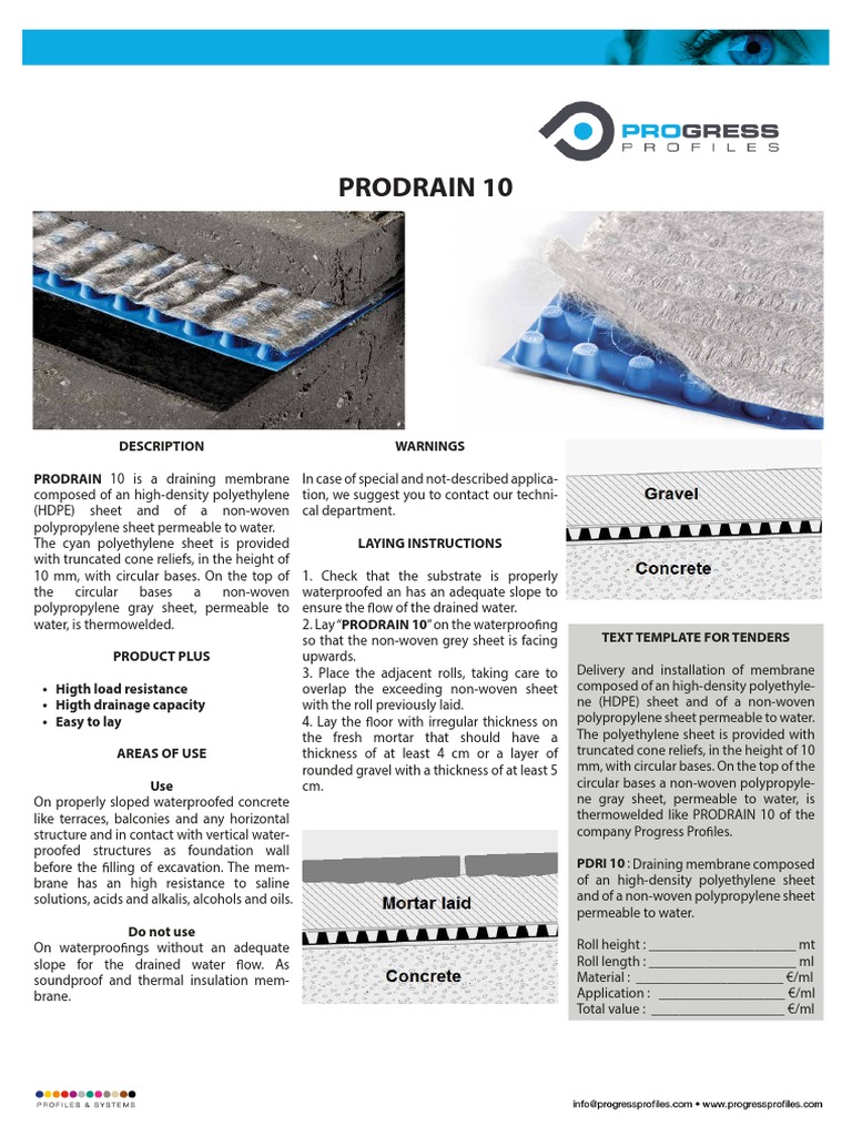 Prodrain 10: Description PRODRAIN 10 Is A Draining Membrane Warnings ...