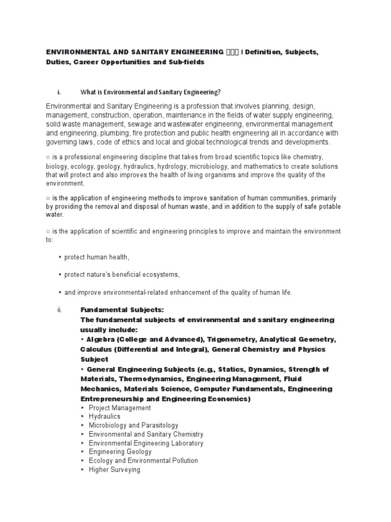 I. What Is Environmental and Sanitary Engineering? | PDF ...