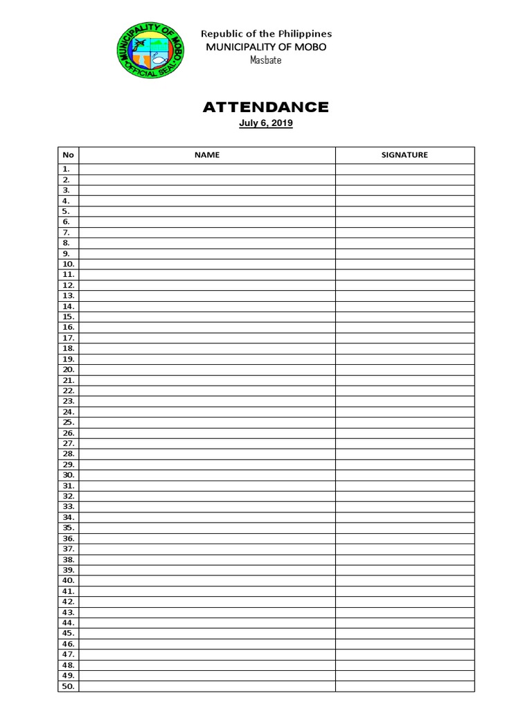Attendance: Republic of The Philippines Municipality of Mobo Masbate ...