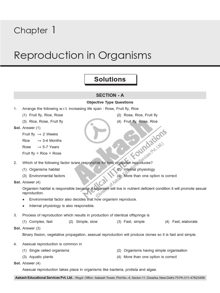 1 Reproduction in Organisms: Solutions | PDF | Organisms | Plants