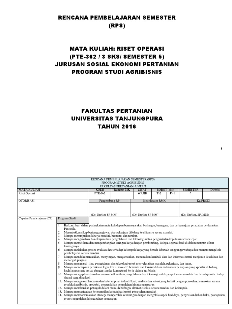 RPS Riset Operasi 2016 | PDF