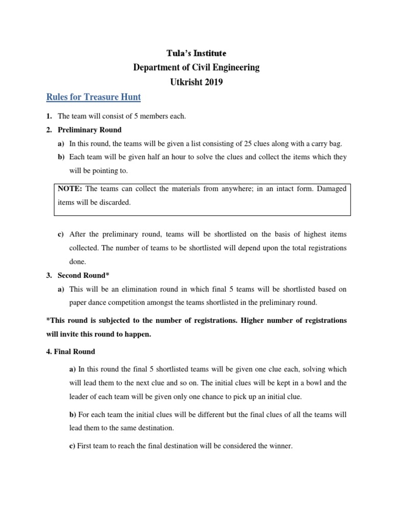 Utkrisht 2019 Event Rules Guide | PDF | Leisure