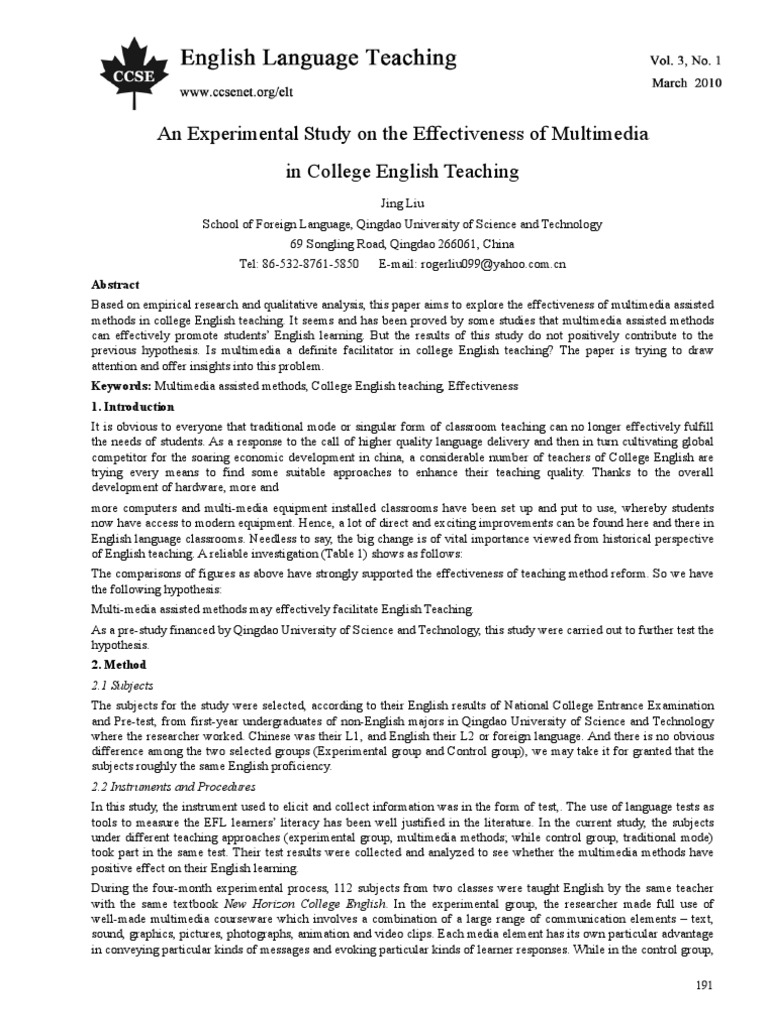 Effectiveness of Multimedia in English Teaching | PDF | Multimedia ...