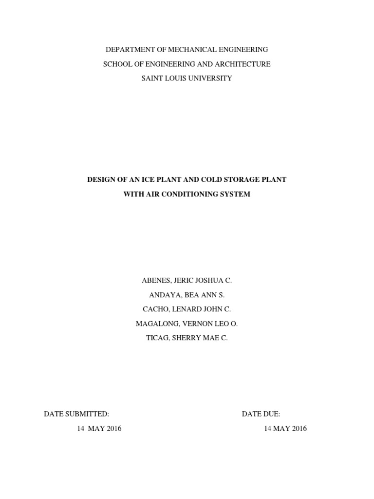 Design of An Ice Plant and Cold Storage Plant | PDF | Refrigeration | Ice