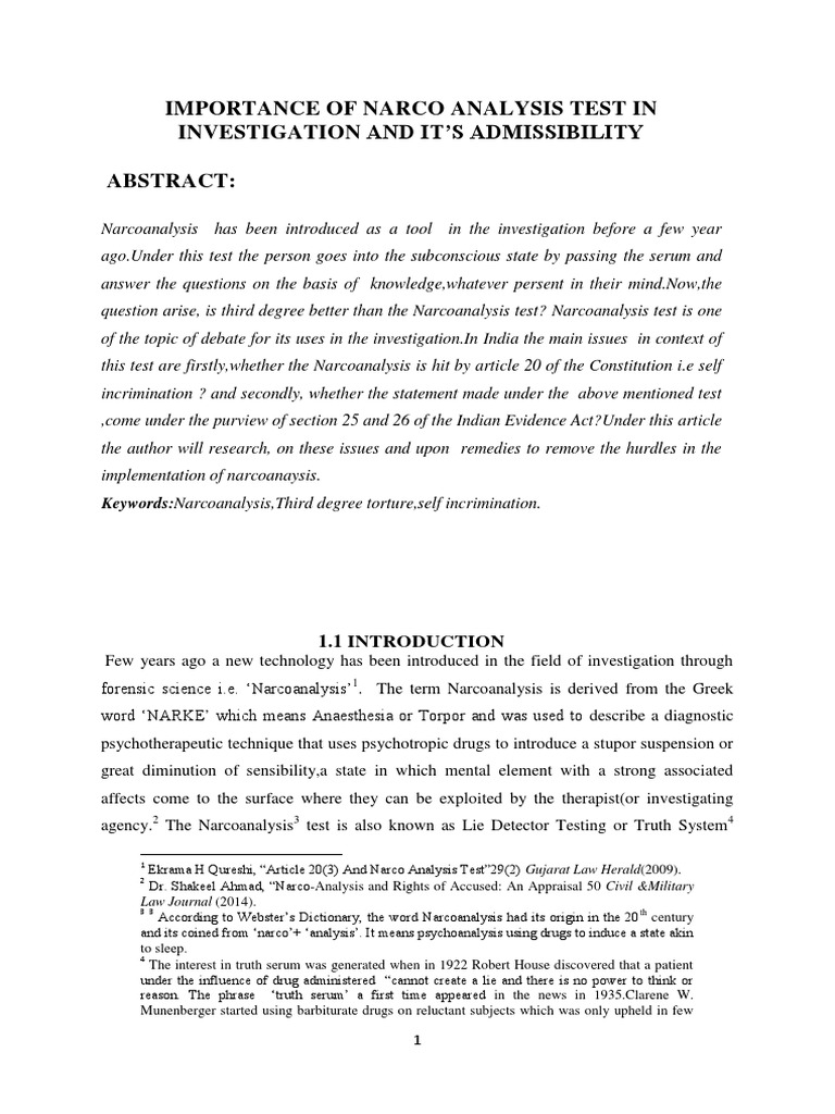 Importance Of Narco Analysis Test In Inv Pdf Pdf Self Incrimination
