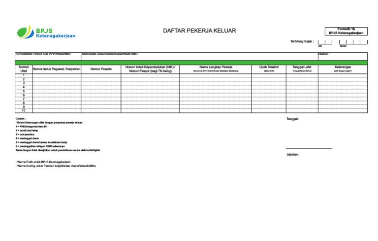 Formulir Pekerja Keluar BPJS | PDF