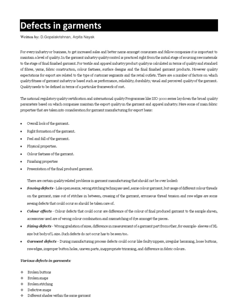 Defects in Garments | PDF | Yarn | Clothing