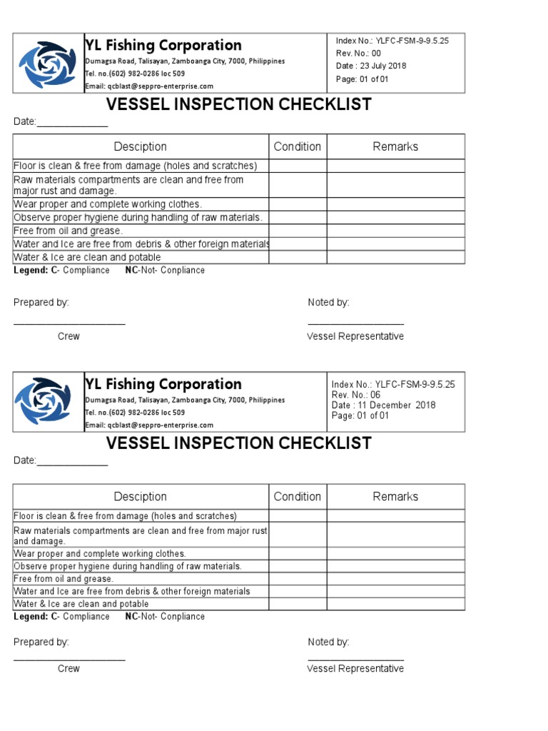 1.25 Vessel Inspection Checklist | PDF | Nature