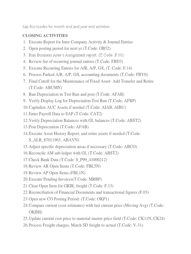 Essential SAP FICO Transaction Codes for Month-End and Year-End Closing ...