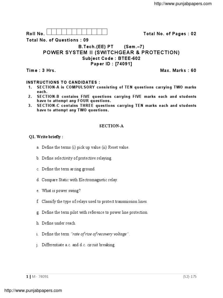 Power System II Exam Paper Guide | PDF | Relay | Transformer