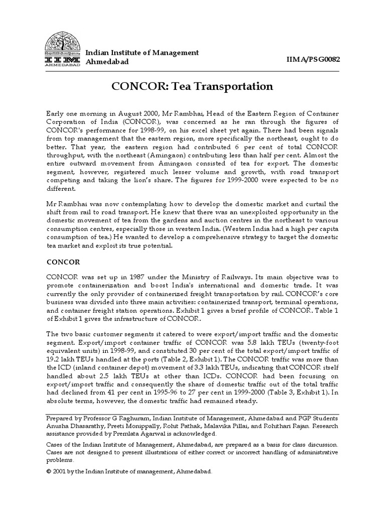 Tea Transport Strategy for CONCOR | PDF | Containerization | Rail Freight Transport