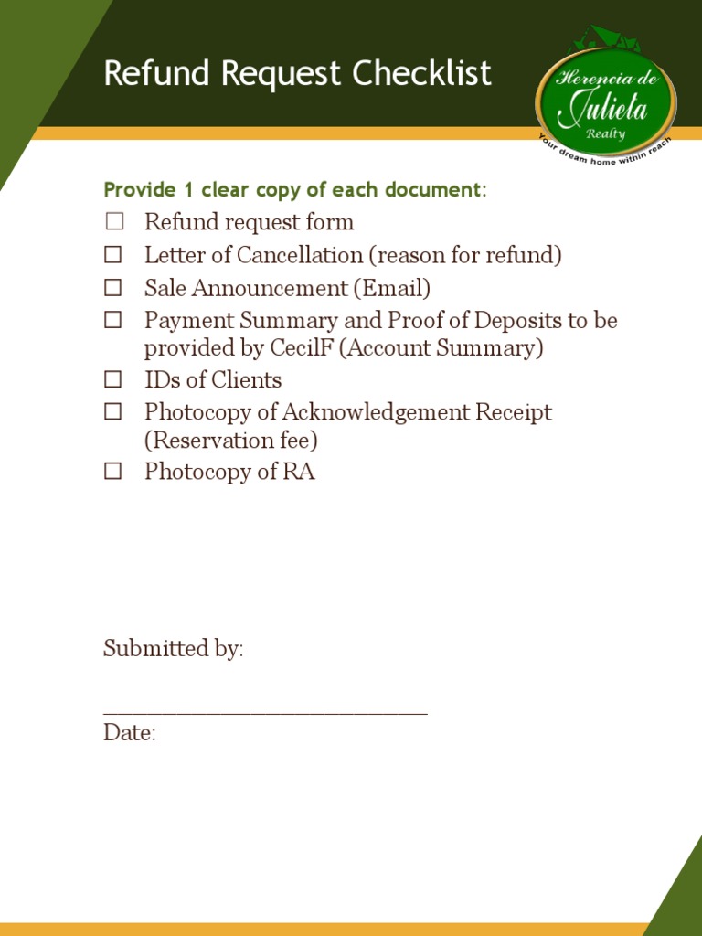 Refund Request Checklist: Provide 1 Clear Copy of Each Document | PDF