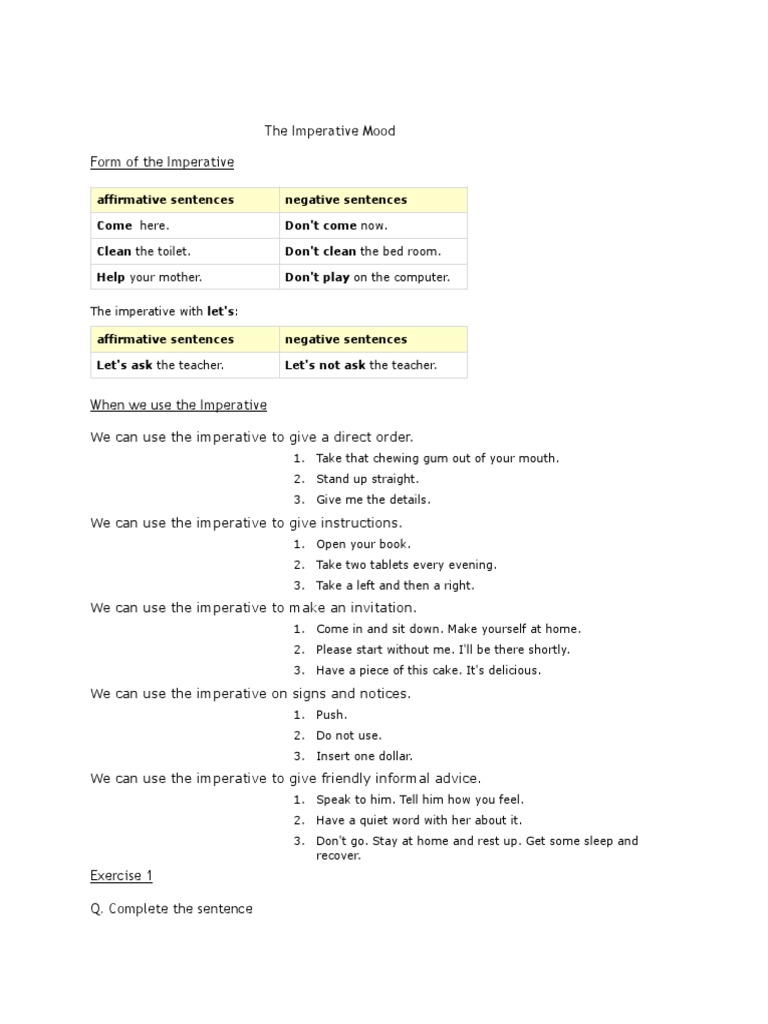 Grammar The Imperative Mood | PDF | Grammar | Linguistics