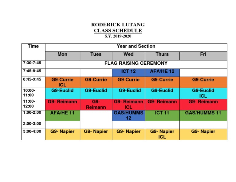 My Class Schedule 2019-2020 | PDF