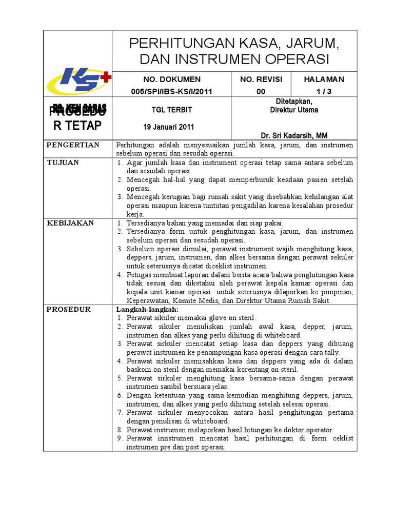 Perhitungan Kasa, Jarum Dan Instrumen Operasi | PDF