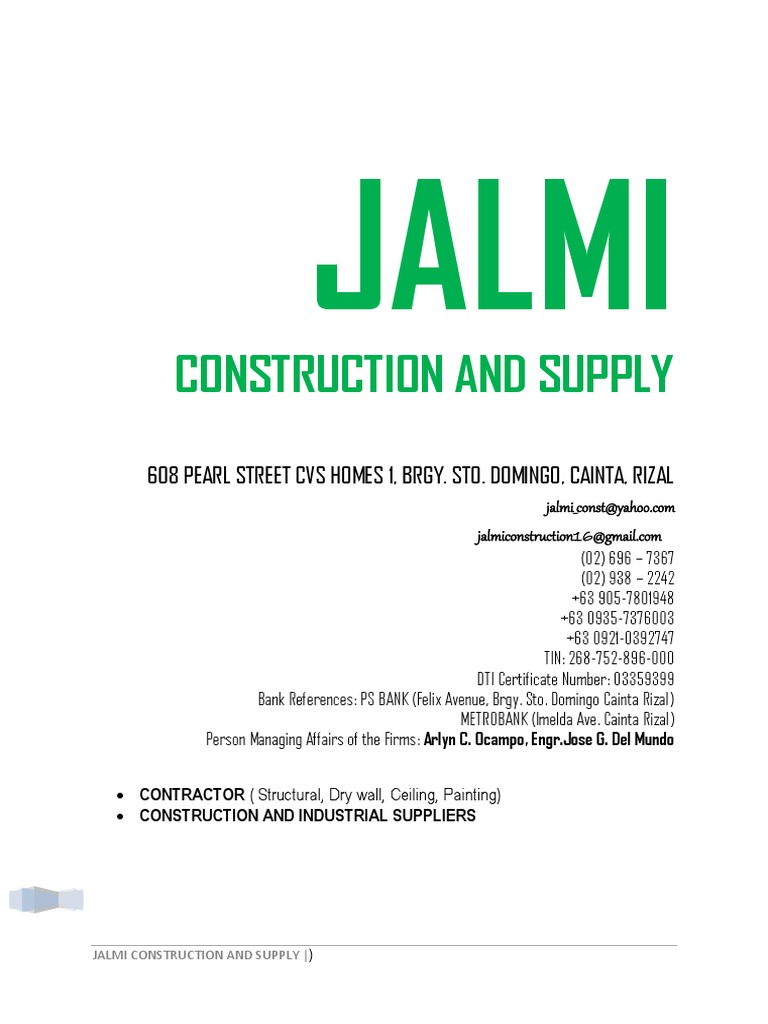Latest Company Profile of Jalmi Const | PDF | Screw | Concrete